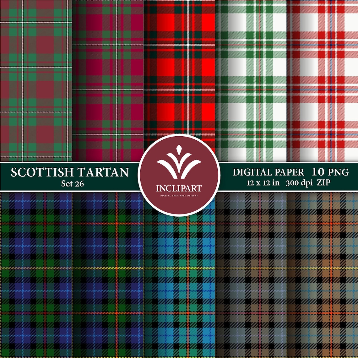 Tartan Digital Paper Clipart PNG File Format. Macgregor Smith - Etsy