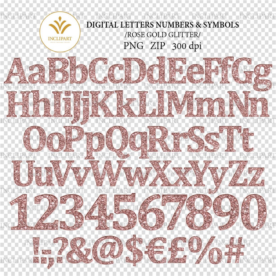 Rose Gold Glitter Alphabet Digital Clipart PNG File Format. Letters ...