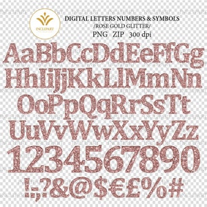 Rose Gold Glitter Alphabet Digital Clipart PNG File Format. Letters ...