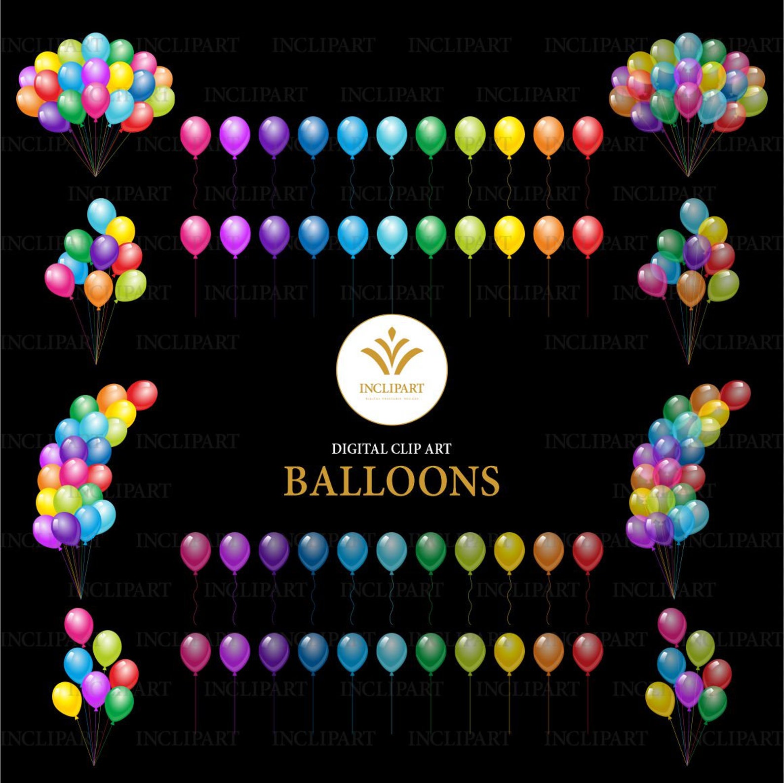 Balloons Clipart. Party Clipart. Colorful Single Balloon - Etsy UK