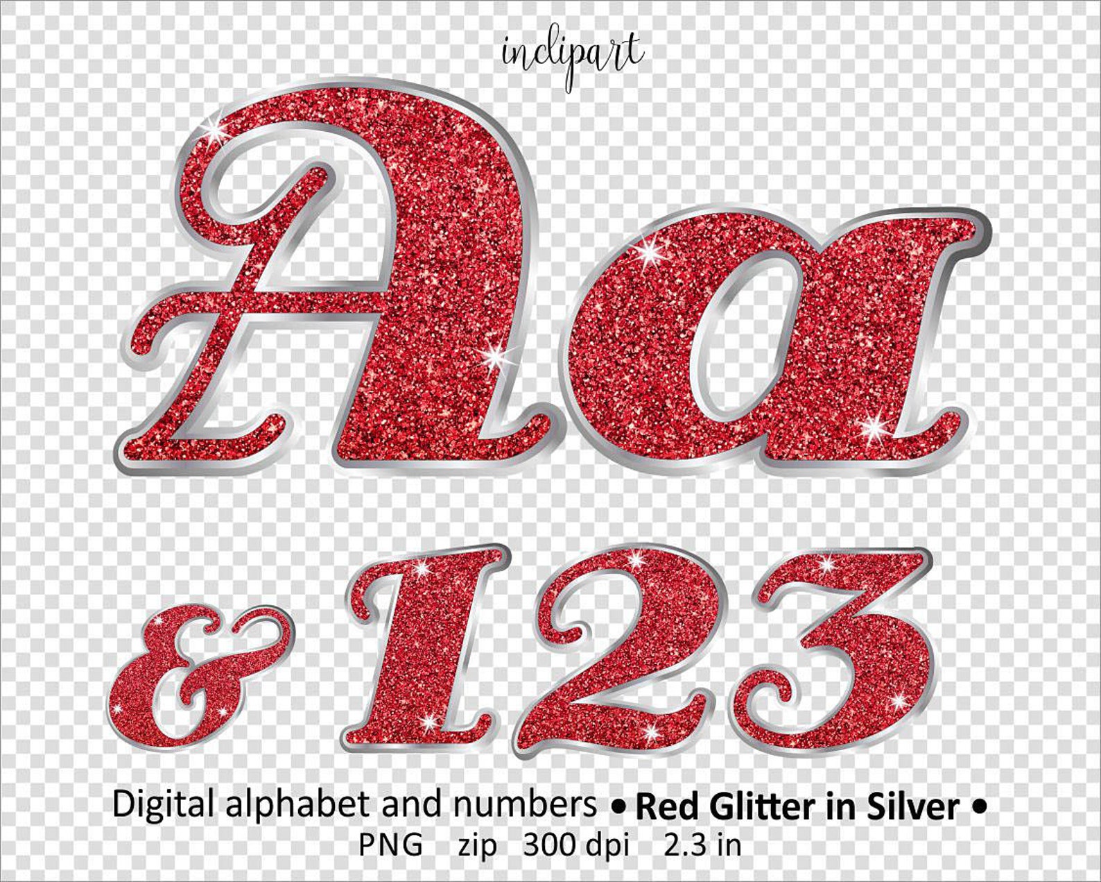 Red Glitter Alphabet Clipart. Letters Numbers Digital | Etsy UK