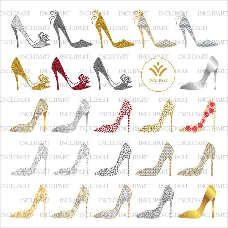 High heel shoes clipart PNG format. Diamond gold red shoe | Etsy