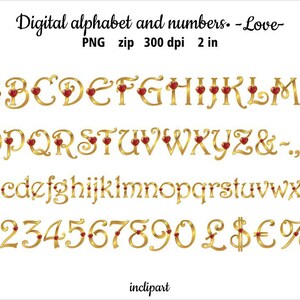 Gold Letters and Numbers With Ruby Heart Clipart. Valentine's Day ...