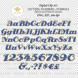 Blue Glitter Alphabet Digital Clipart. Letters and Numbers PNG Format ...