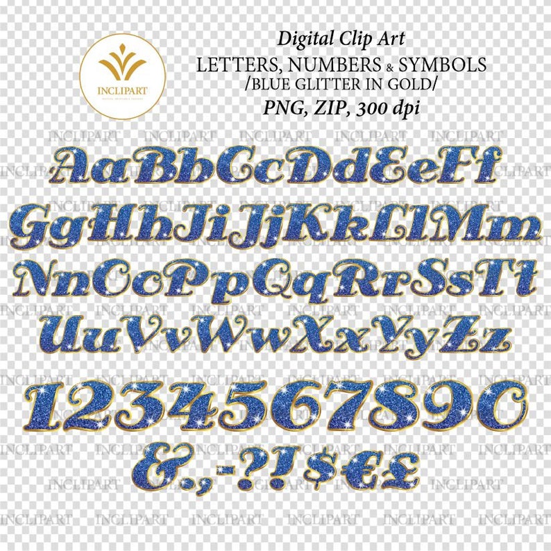 Blue Glitter Alphabet Digital Clipart. Letters and Numbers PNG - Etsy