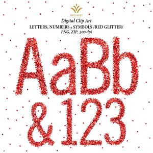 Red Glitter Letters, Numbers, Symbols PNG Files Digital Clip Art ...