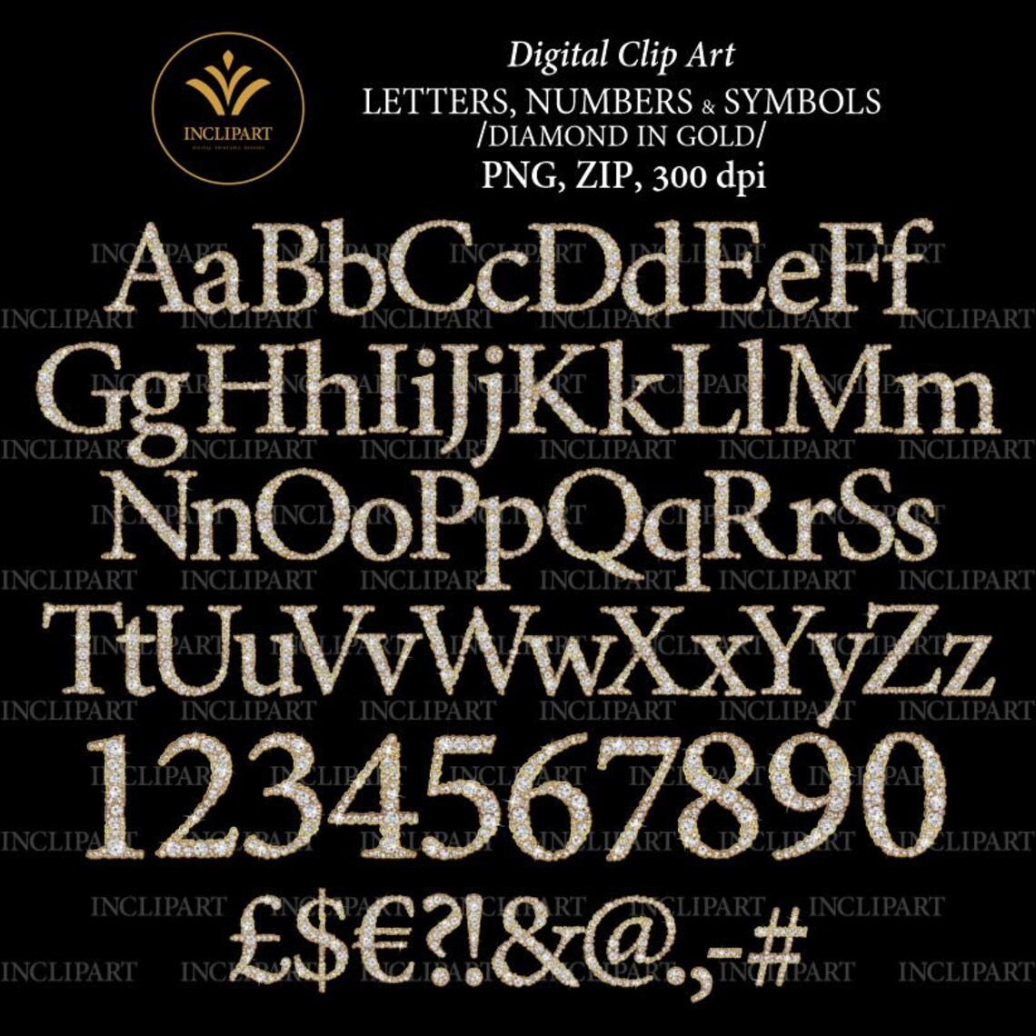 Alphabet Diamond & Gold PNG Files Digital Clip Art. Diamond - Etsy