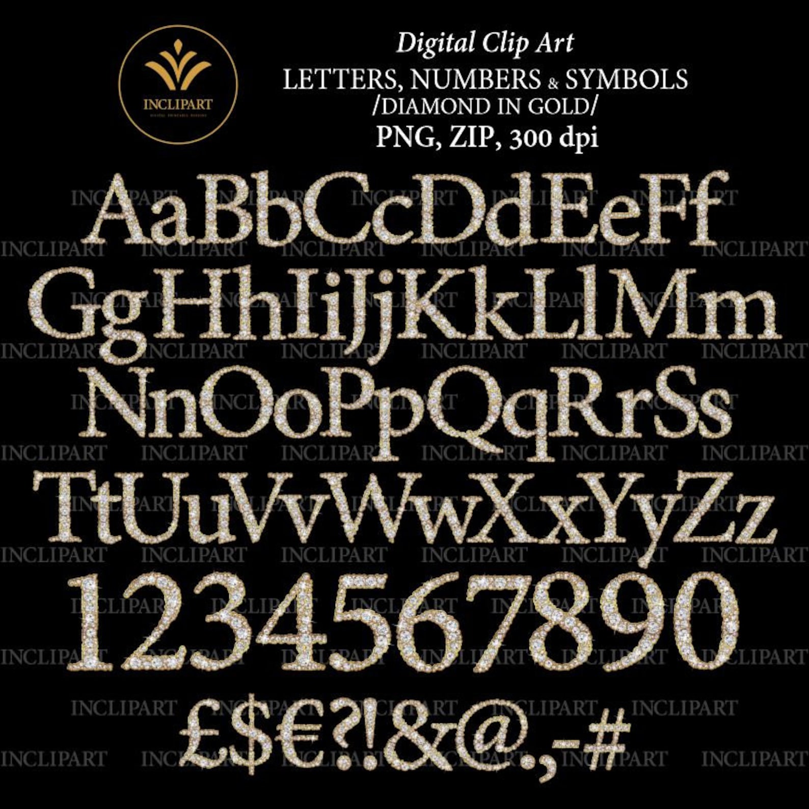 Alphabet Diamond & Gold PNG Files Digital Clip Art. Diamond Letters ...