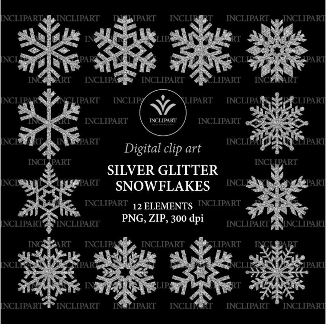 Snowflake Clipart. Silver Glitter Snowflake Clipart. 12 Silver ...