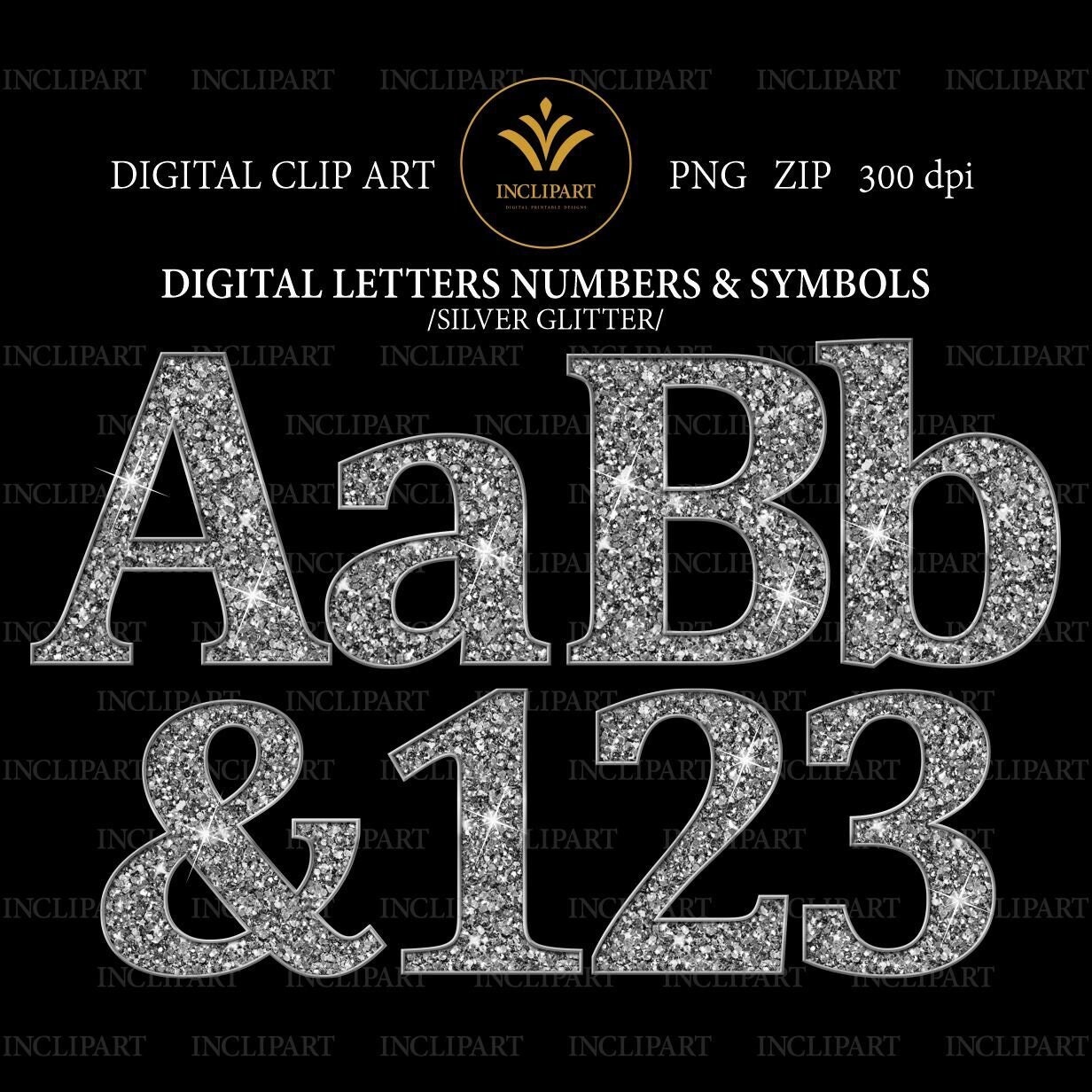 Silver Glitter Alphabet Digital Clipart PNG File Format. - Etsy