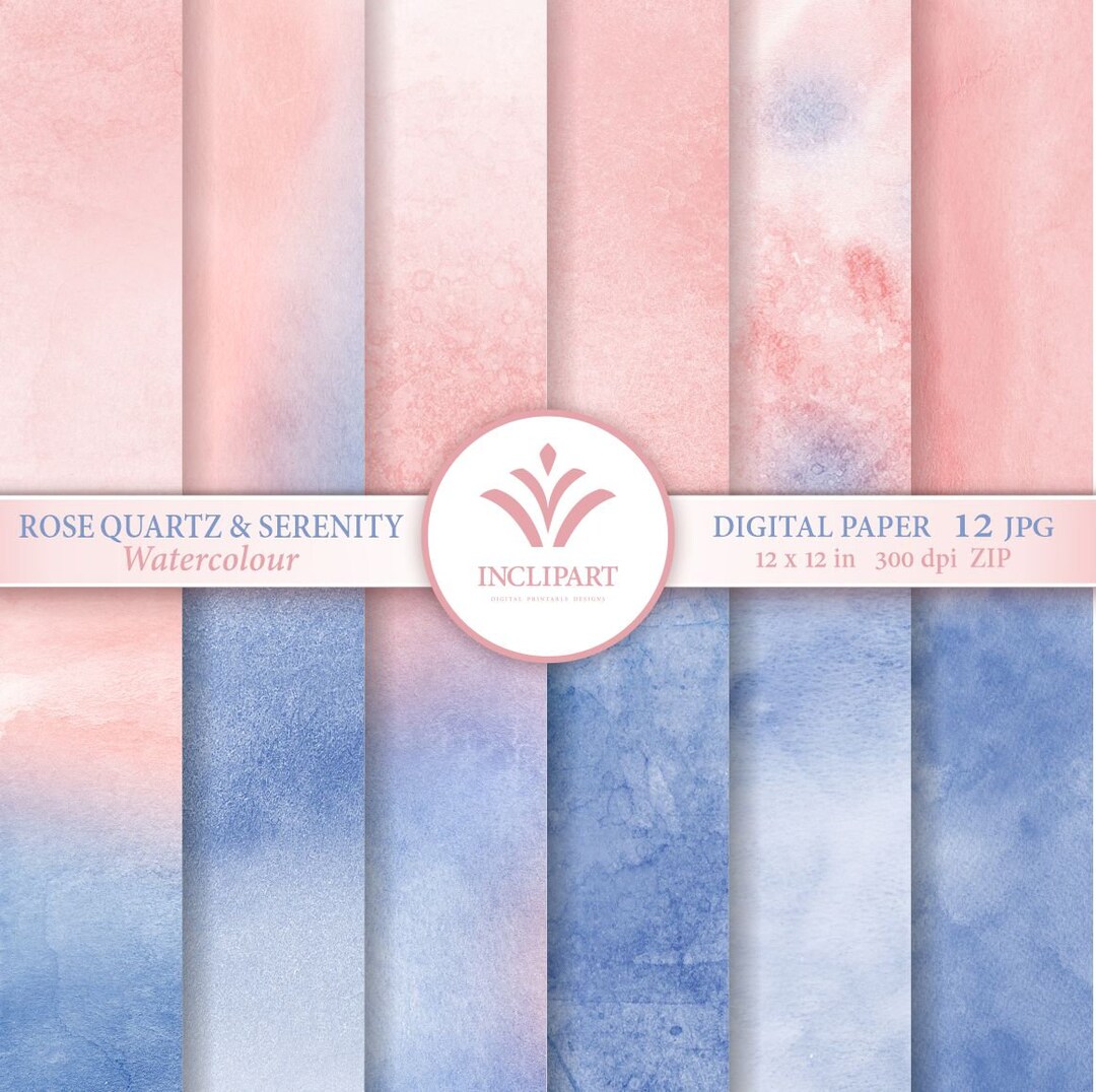 Rose Quartz & Serenity Watercolour Digital Paper Clipart. Pantone 2016 ...