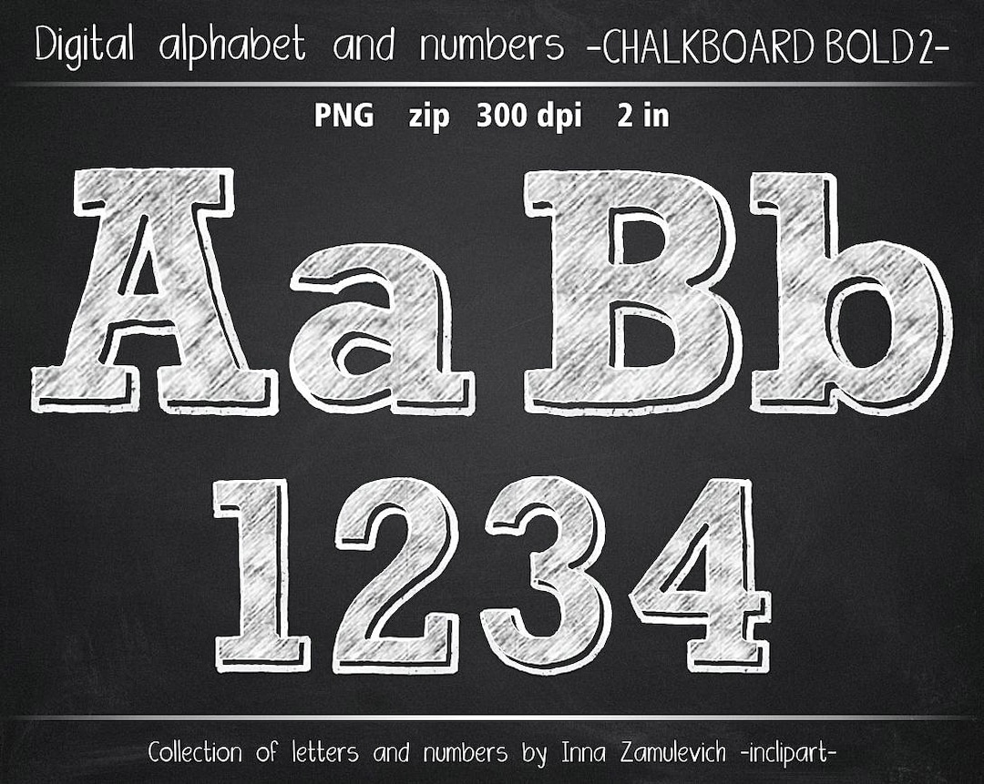 Chalk Numbers, Letters & Symbols Clip Art. Chalkboard Alphabet Bold ...