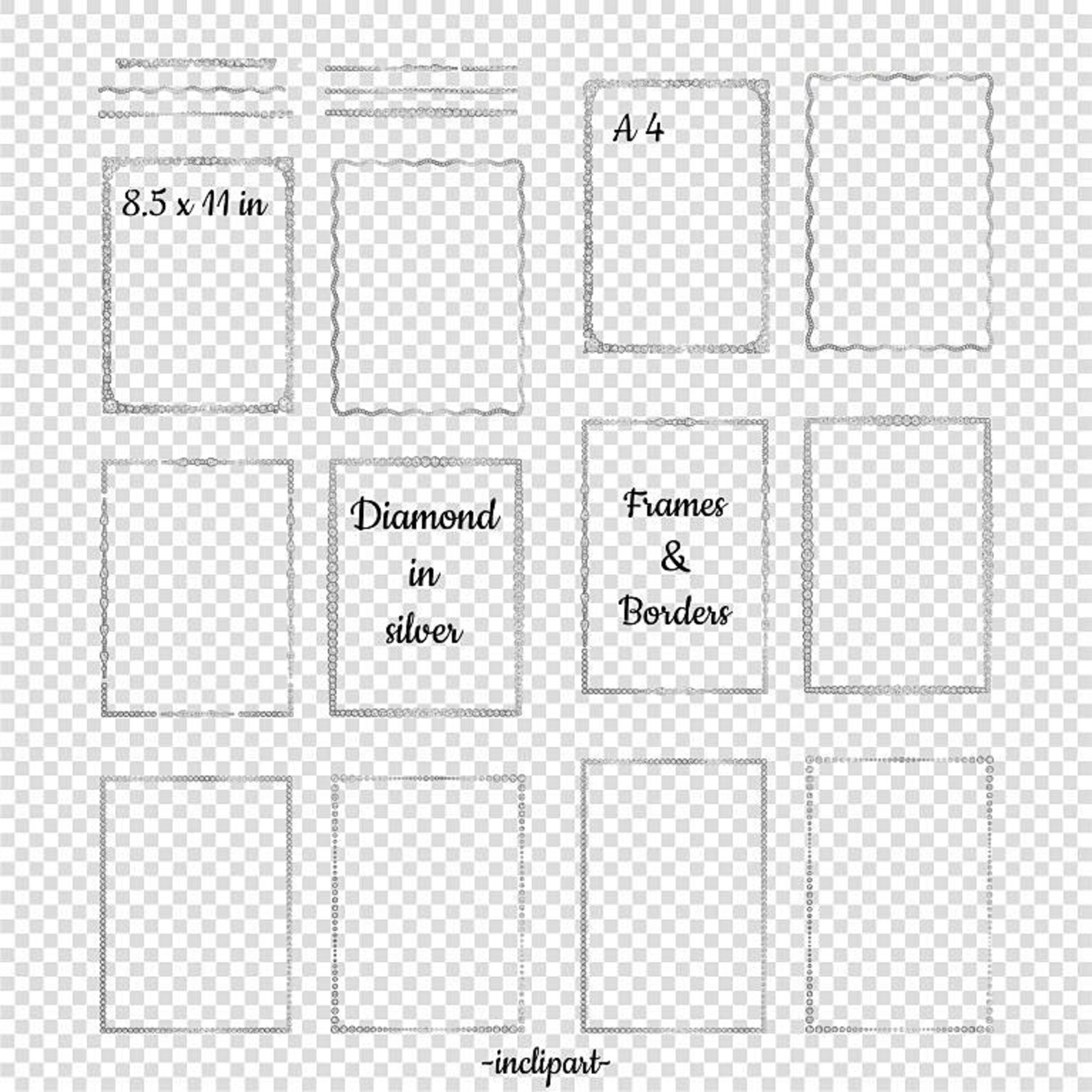 Frame Clipart Diamond Silver. Rhinestone Frame Border - Etsy UK
