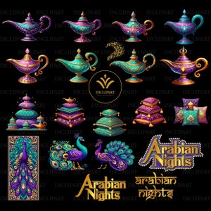 Arabian Nights, Aladdin Lamp, Peacock Digital Clip Art PNG File Fomat ...