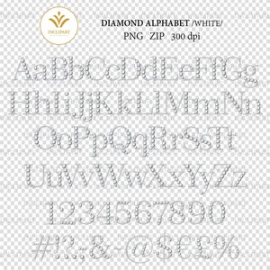 Diamond Alphabet and Numbers Clip Art PNG File Format. Digital White ...