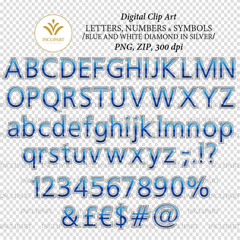 Blue, Diamond and Silver Alphabet and Numbers PNG Clipart. Rhinestone ...