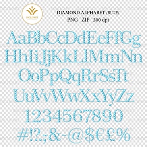 Blue Diamond Alphabet and Numbers Clip Art PNG File Format. Digital ...