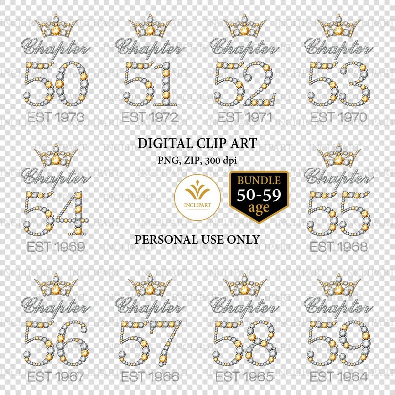 50th Birthday Chapter 50 59 Digital Clipart PNG File Format - Etsy