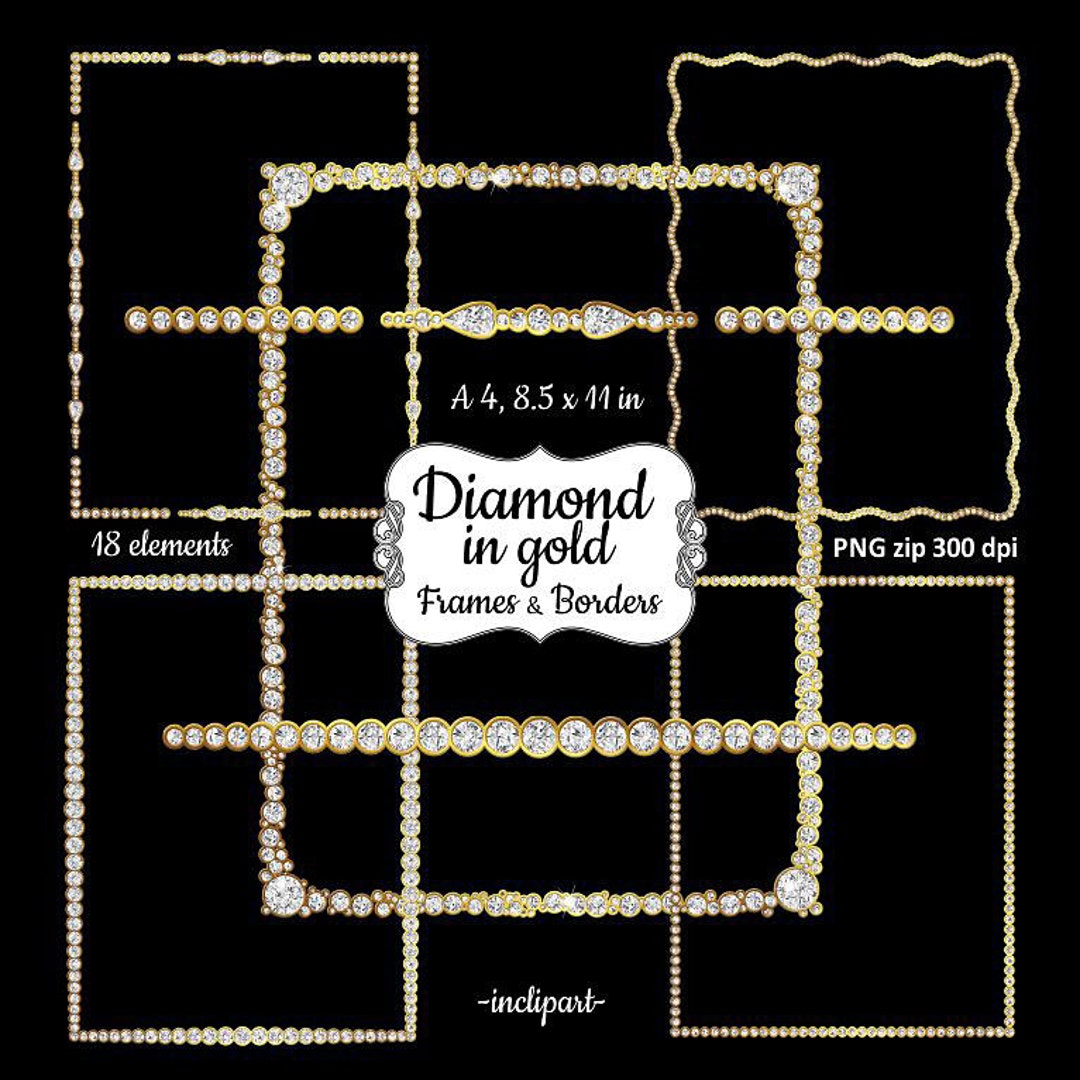 Frame Clipart Diamond Gold. Rhinestone Frame, Border Clipart. Digital ...