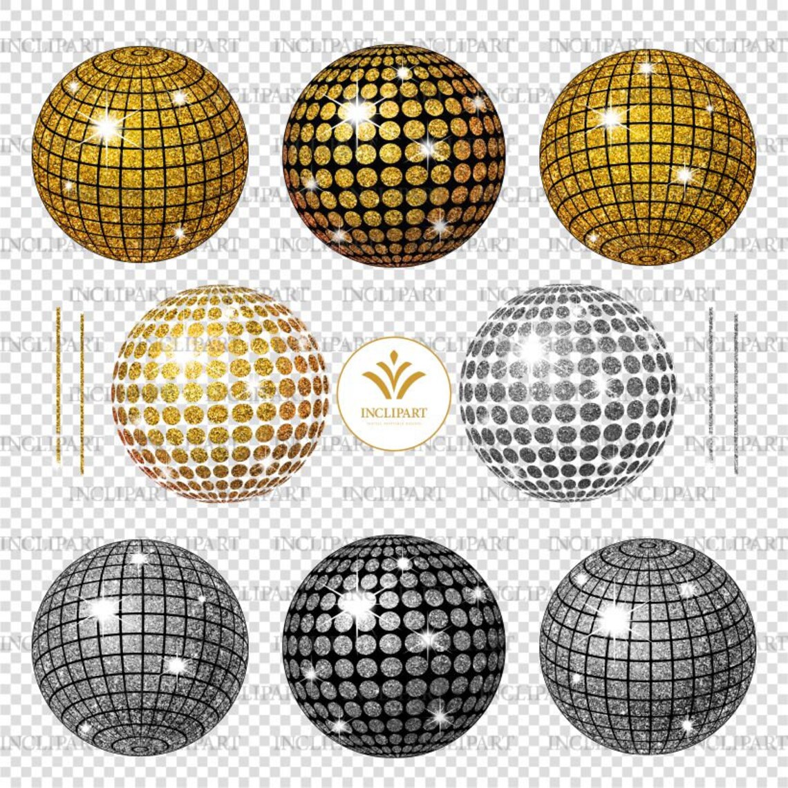 Disco Balls Clipart. Party Clipart. Disco Balls Gold and Silver Glitter ...