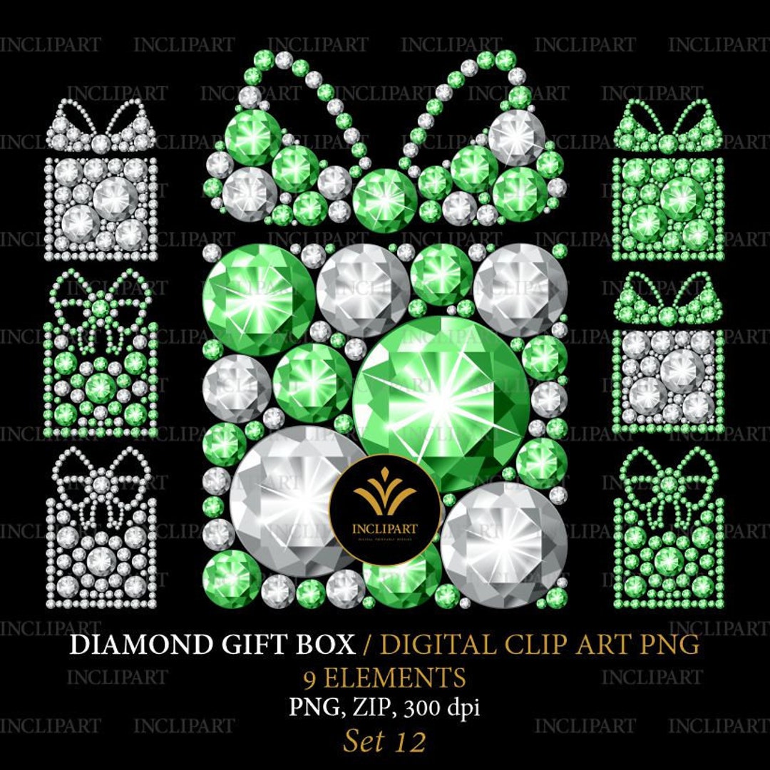 Diamond Gift Box Digital Clipart PNG Format. Green and White - Etsy