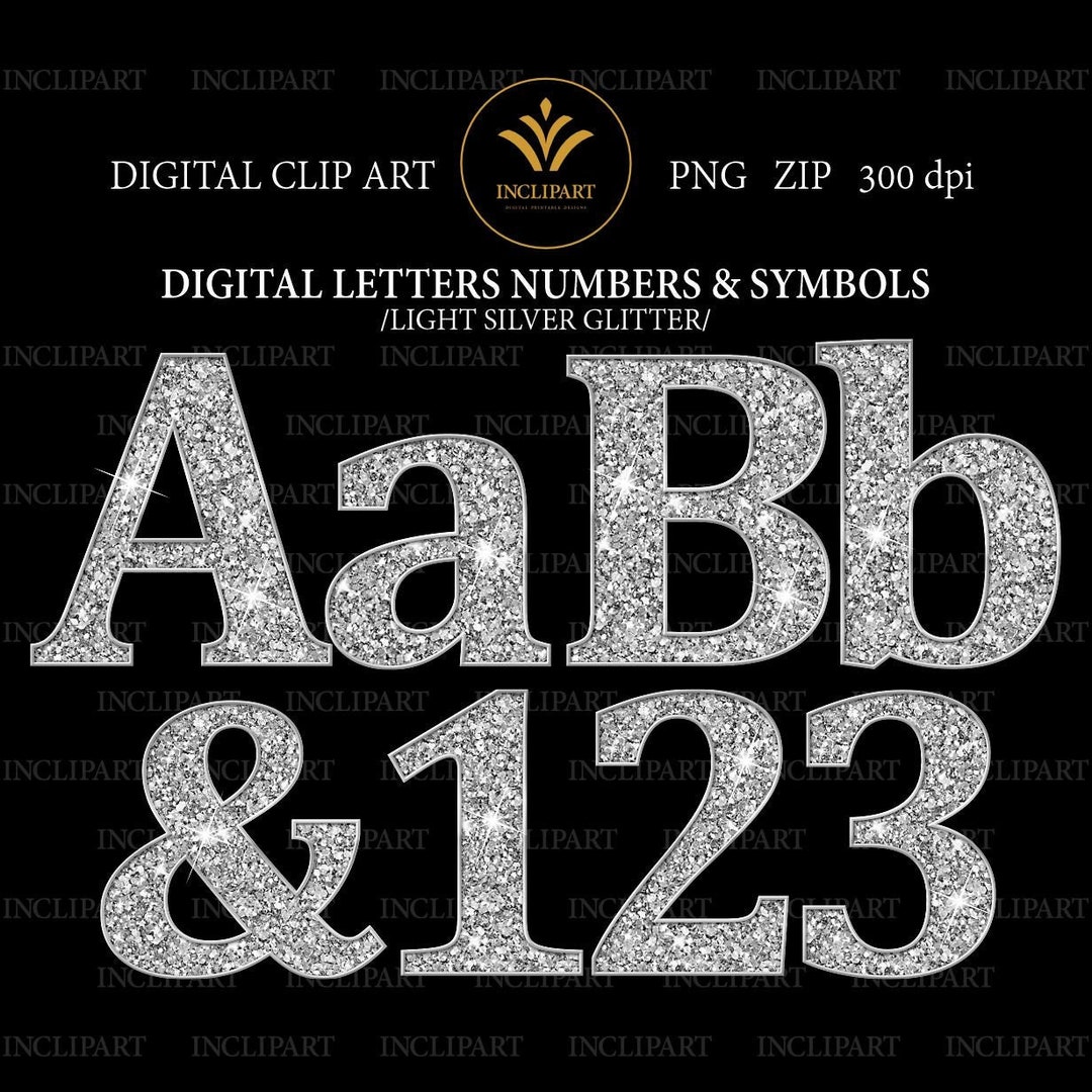 Light Silver Glitter Alphabet Digital Clipart PNG File Format. Letters ...