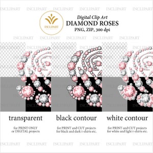 Diamond Roses Digital Clip Art in PNG File Format. Rose Gold and White ...