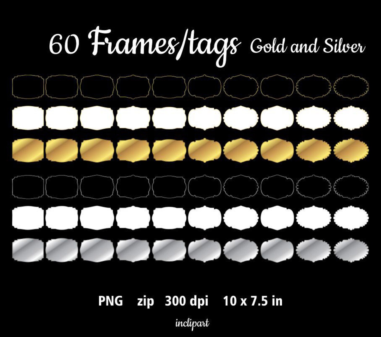 Frame Tag Clipart. Gold and Silver Frame Tag Label Clip Art. Set of 60 ...