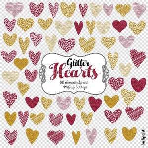 Valentine's Day Clip Art. Glitter Heart Clipart. Gold & Red Glitter ...