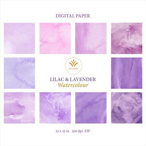 Lilac & Lavender Watercolour Digital Paper Clip Art. Set of 10 JPG ...