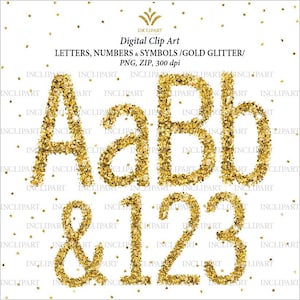 Gold Glitter Letters, Numbers, Symbols PNG Files Digital Clip Art ...