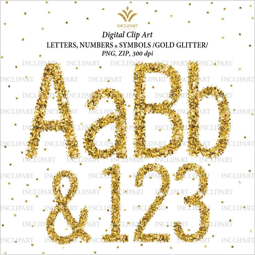 Gold Glitter Letters Numbers Symbols PNG Files Digital Clip | Etsy
