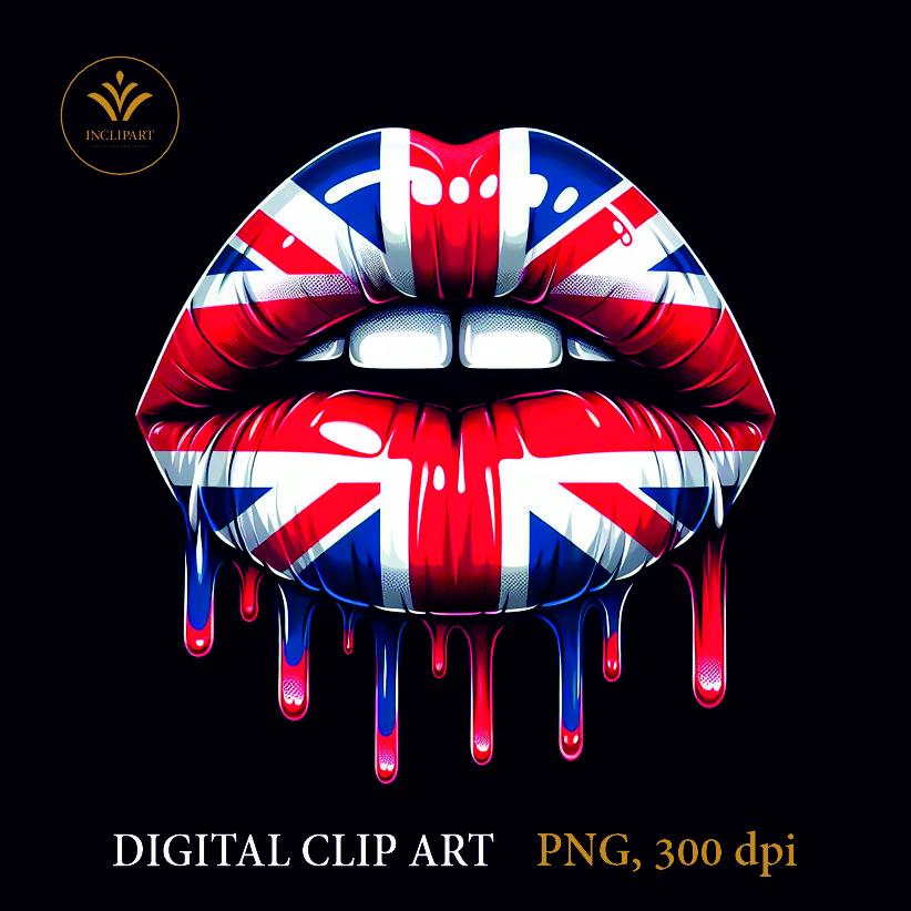 Lips Drip, British, UK, Union Jack Flag, PNG File, Sublimation Clip Art ...