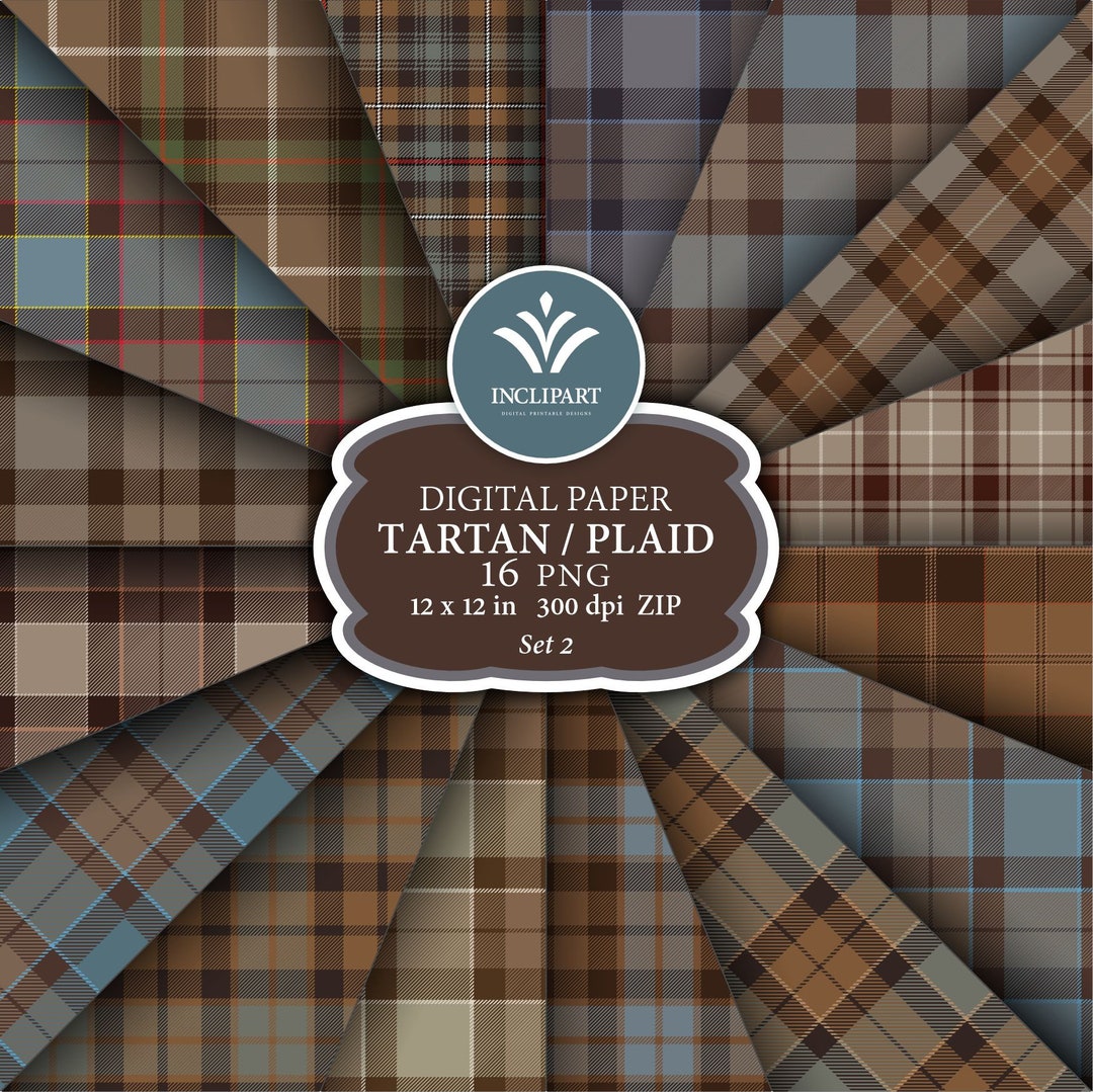 Scottish Plaid, Tartan, Brown, Blue Digital Paper PNG Files. Seamless ...