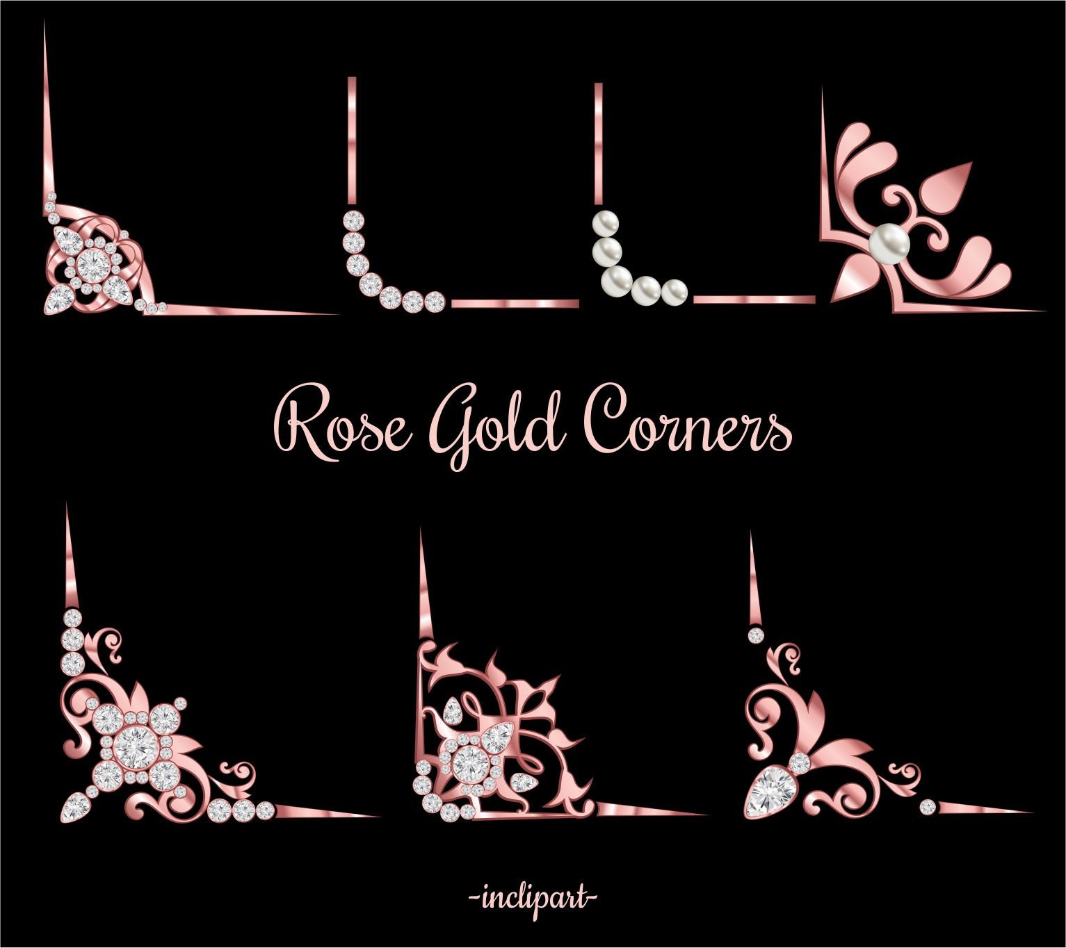 Rose Gold Corner, Page Divider Clipart. Set of 15 Decorative Elements ...