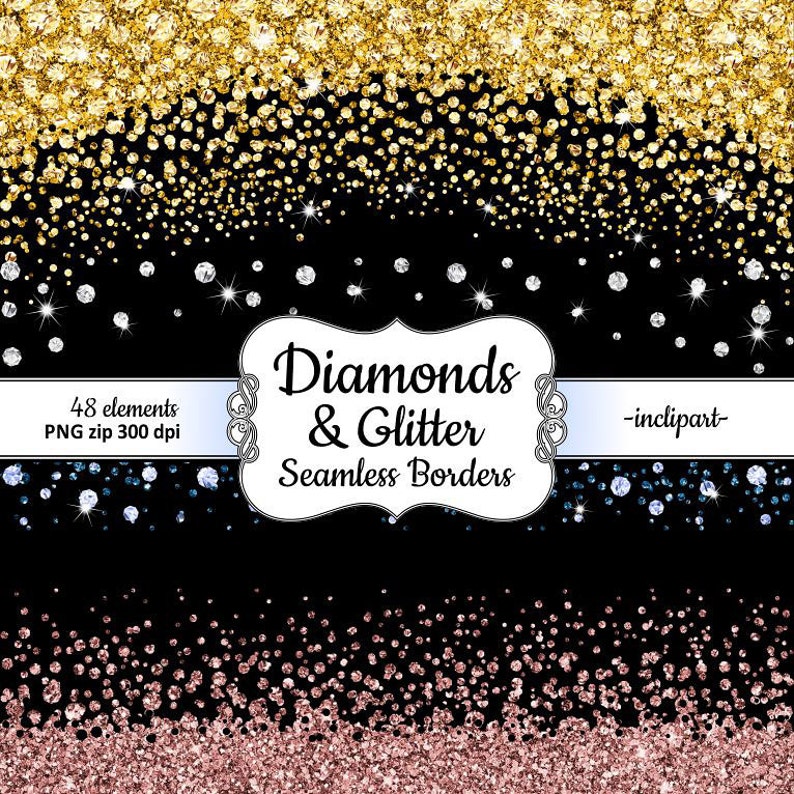Diamond Clipart. Seamless side border diamond & glitter | Etsy