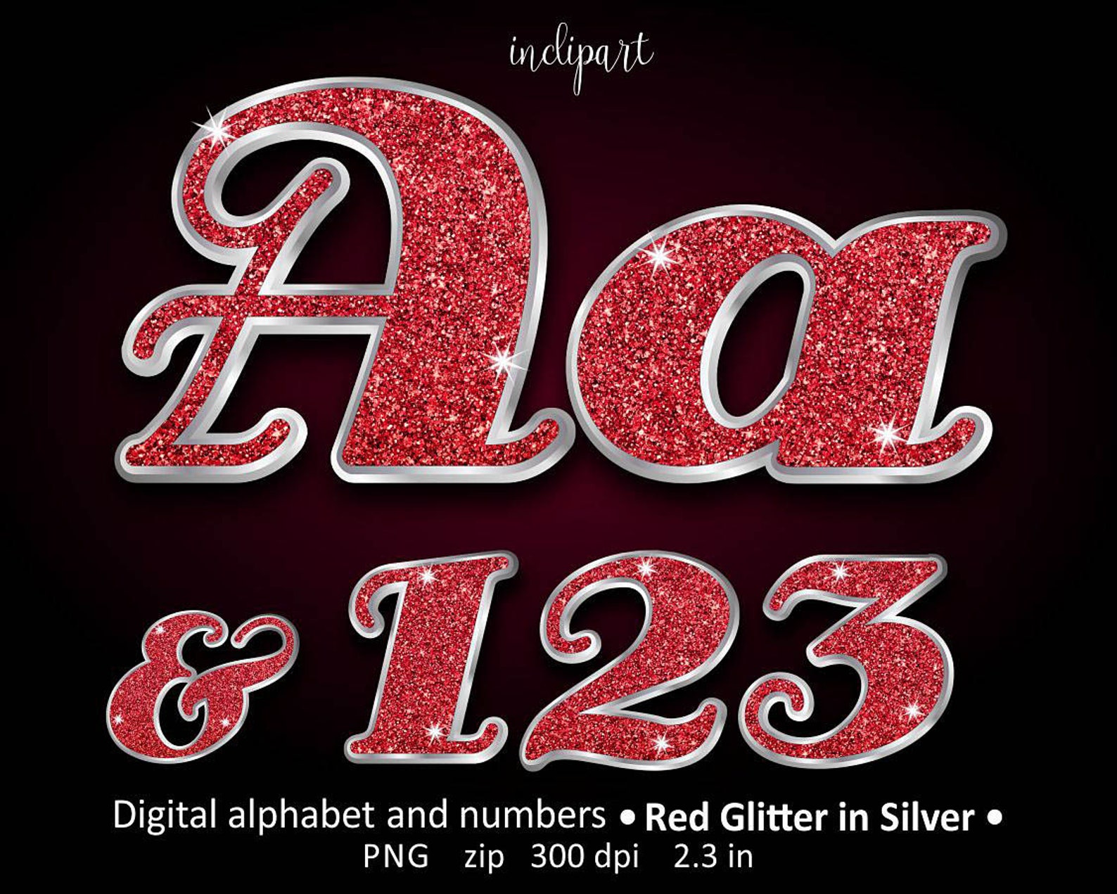 Red Glitter Alphabet Clipart. Letters Numbers Digital | Etsy UK