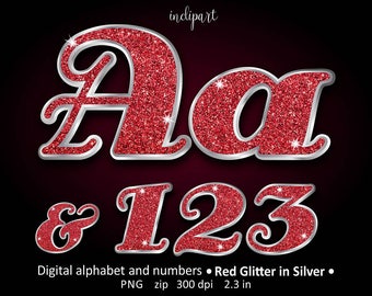 RED Sparkle Glitter Alphabet Clip Art Instant Digital - Etsy
