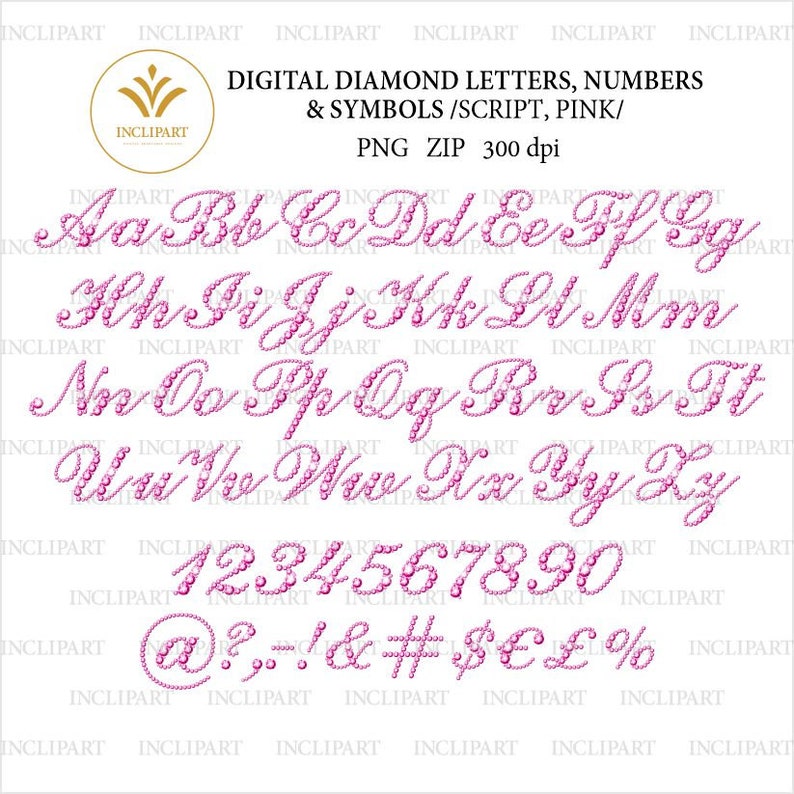 Diamond alphabet script. Digital PNG Letters numbers and | Etsy