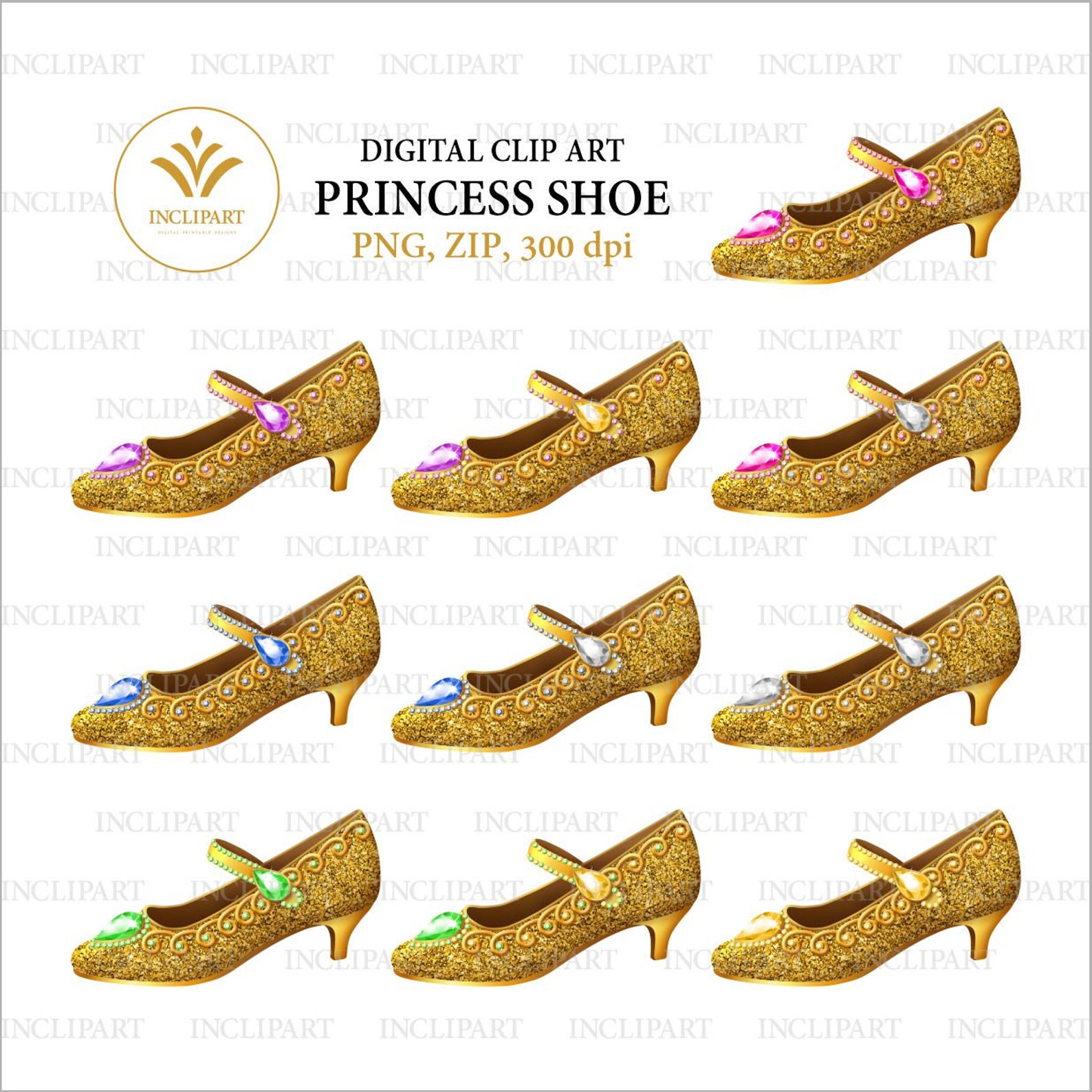 Princess Shoe PNG Digital Clipart. Gold and Diamonds - Etsy