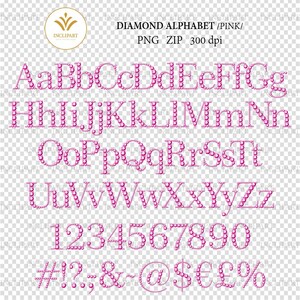 Pink Diamond Alphabet and Numbers Clip Art PNG File Format. Digital ...