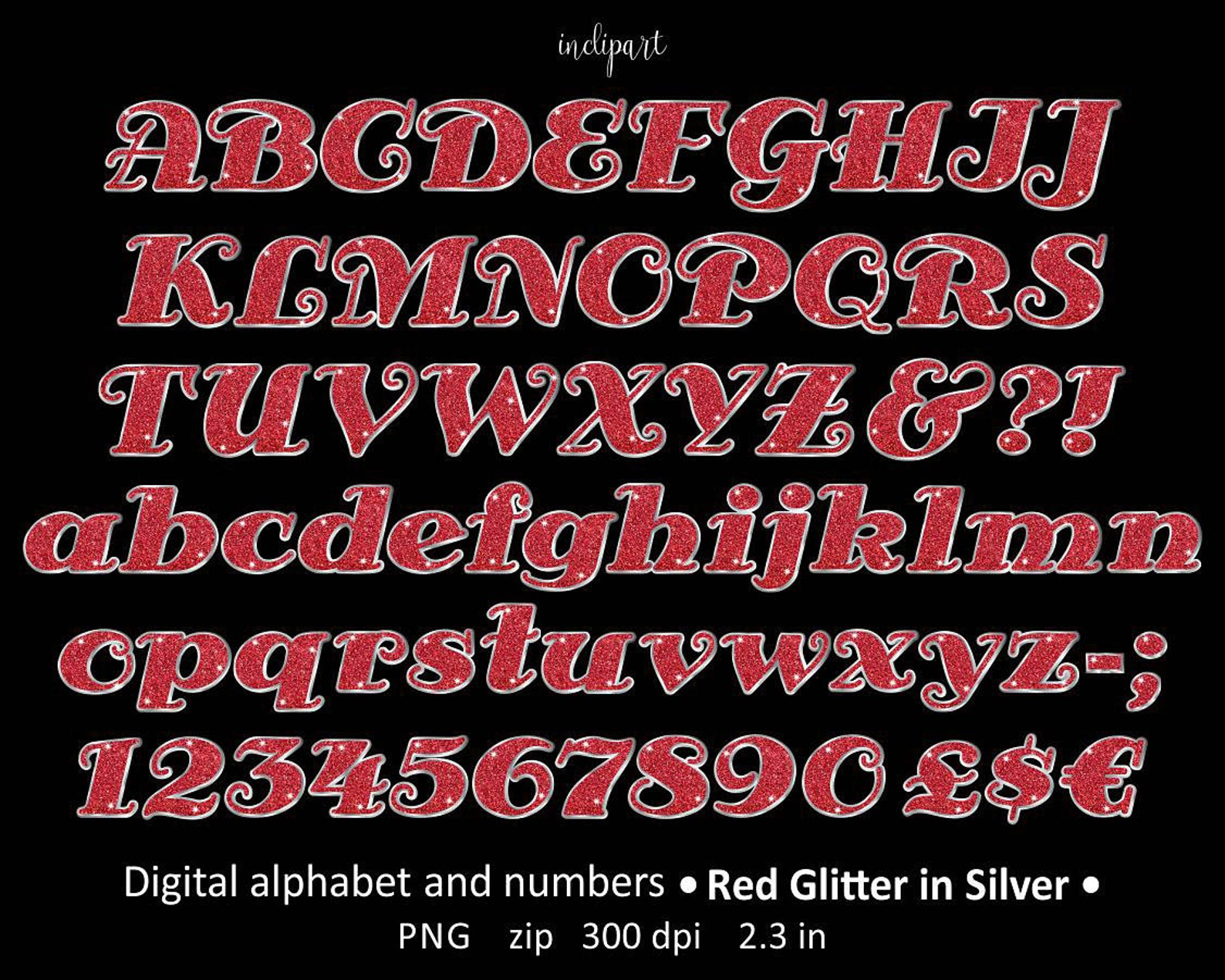 Red Glitter Alphabet Clipart. Letters Numbers Digital | Etsy UK