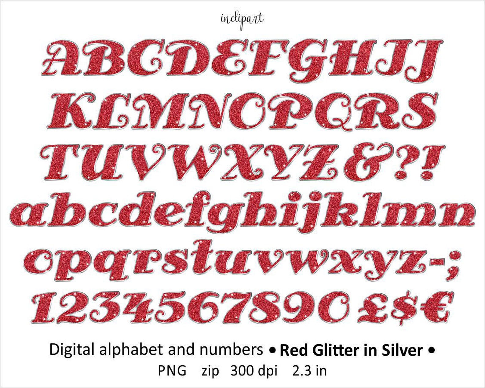 Red Glitter Alphabet Clipart. Letters Numbers Digital | Etsy UK