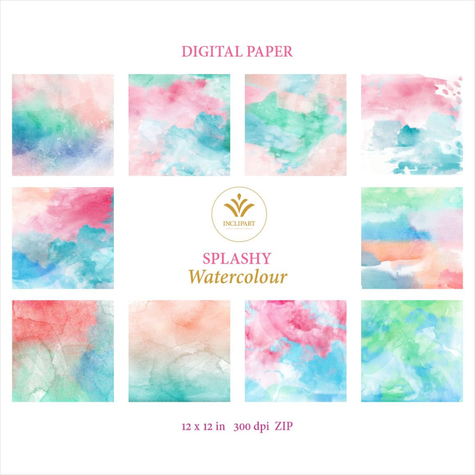 Watercolour Digital Paper Clipart. Splashy Style Watercolor Background ...