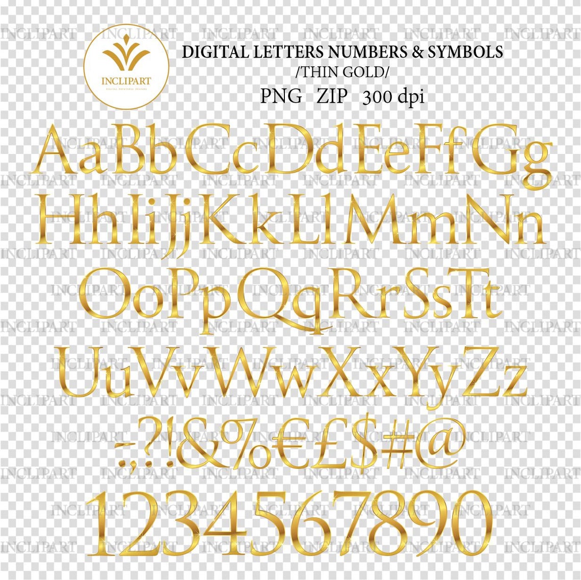 Gold letters numbers symbols PNG clipart. Metallic gold | Etsy