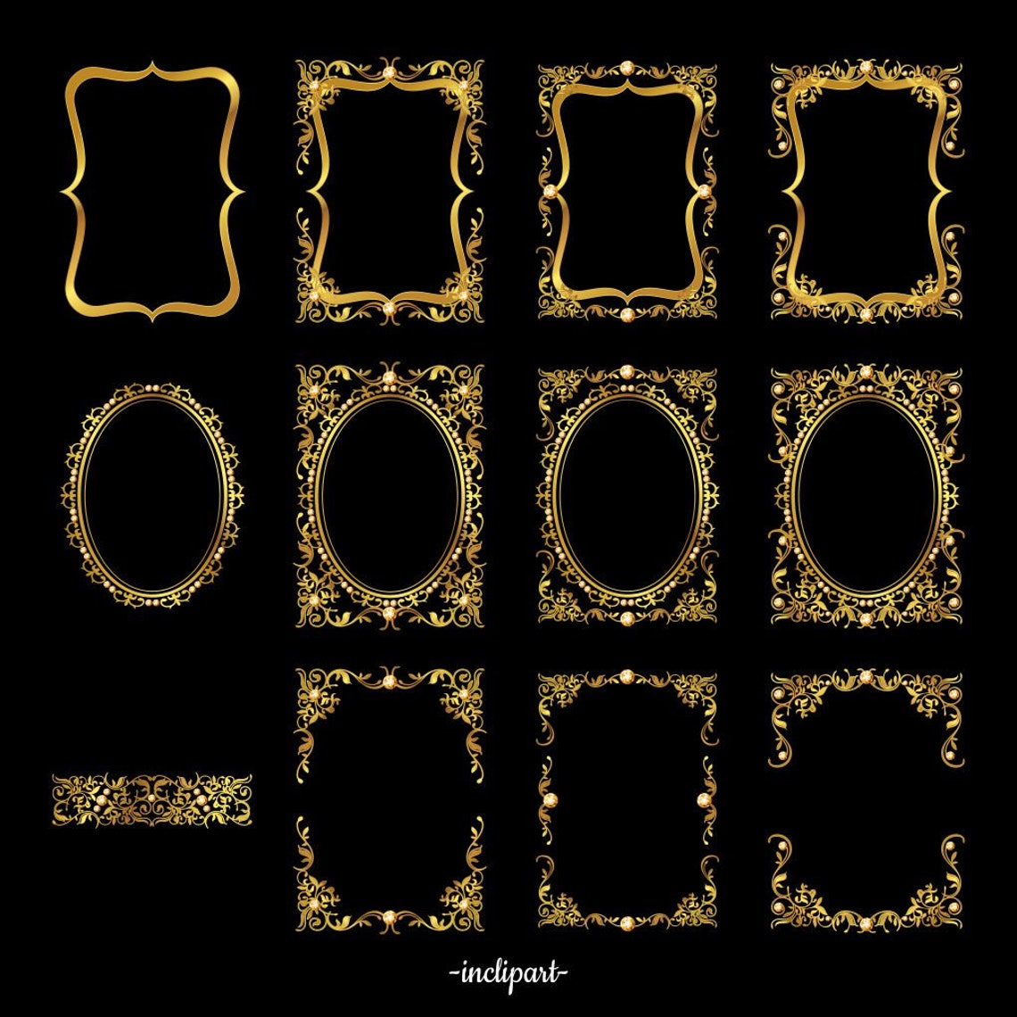 Gold Frames Digital Clip Art. Gold and Diamond Frames, Border. Digital ...
