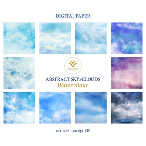 Abstract Sky Clouds Watercolour Digital Paper Clip Art. Set of 10 JPG ...
