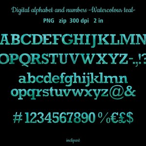 Watercolour Letters, Numbers, Symbols Digital Clipart. Teal Hand ...