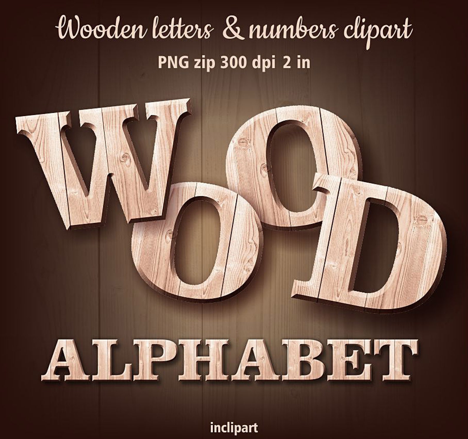 Wooden Letters & Numbers Clipart. Digital Download. Digital Alphabet ...
