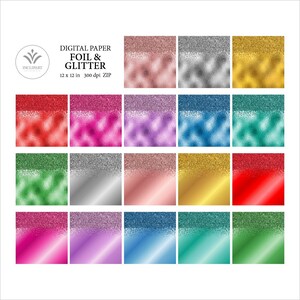 Foil and Glitter Digital Paper Clipart. Set of 18 JPG Metallic, Foil ...